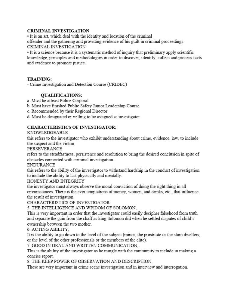 FUNDAMENTALS of CRIMINAL INVESTIGATION NOTES | PDF | Search Warrant ...