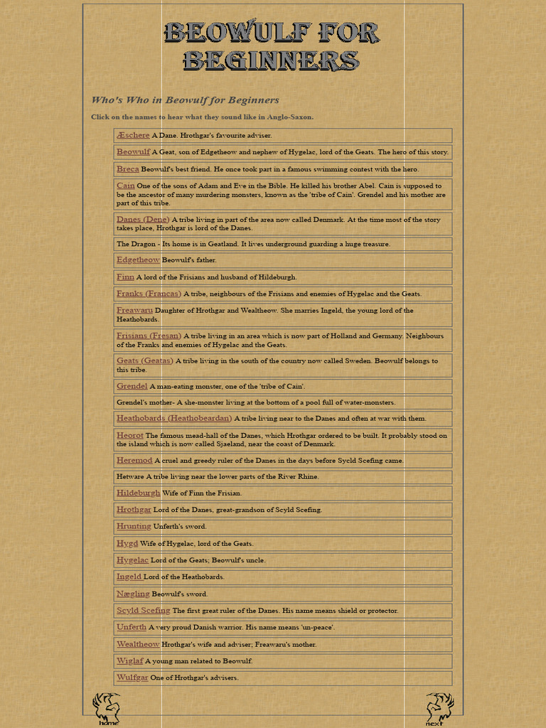 Beowulf Character Overview for Beginners | PDF | Beowulf | English Folklore