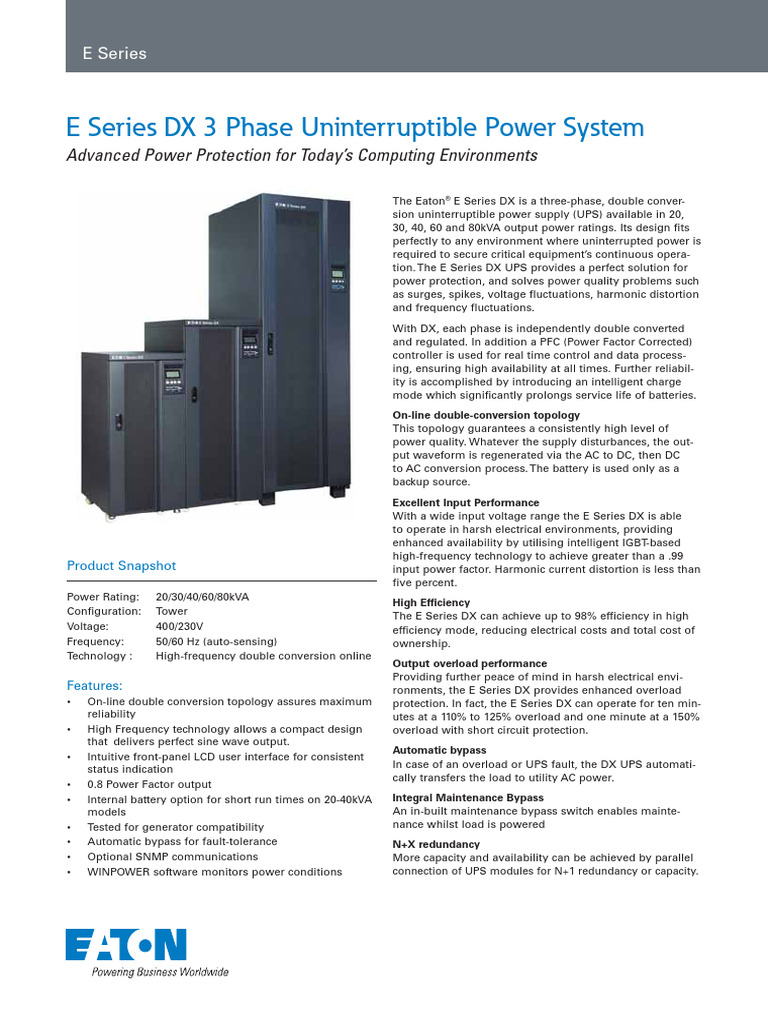 E Series DX 3 Phase Uninterruptible Power System - Sep2012 | PDF ...