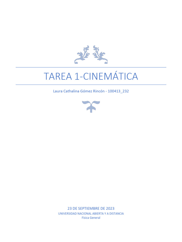 Tarea 1-Cinematica Laura Cathalina Gómez Rincón | PDF | Aprendizaje | Mecánica