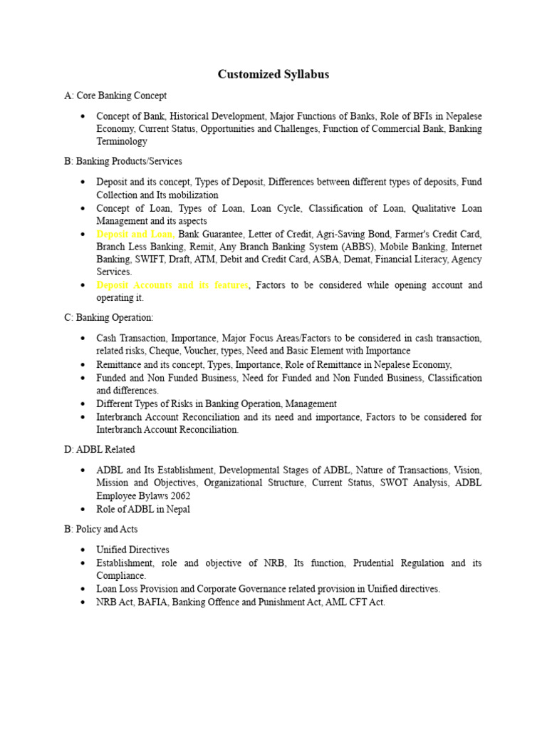 Comprehensive Banking Syllabus Overview | PDF | Finance & Money Management
