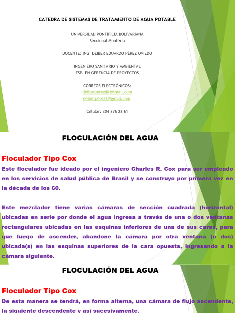 FLOCULADOR TIPO COX - DISEÑO | PDF | Agua | Ingeniería Química
