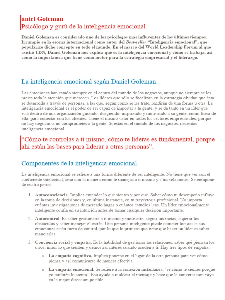 Daniel Goleman | PDF | Inteligencia emocional | Las emociones
