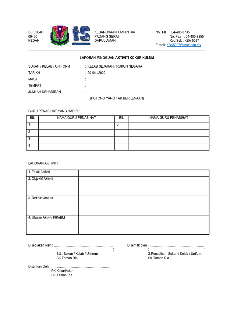 Laporan Mingguan Aktiviti Kokurikulum | PDF