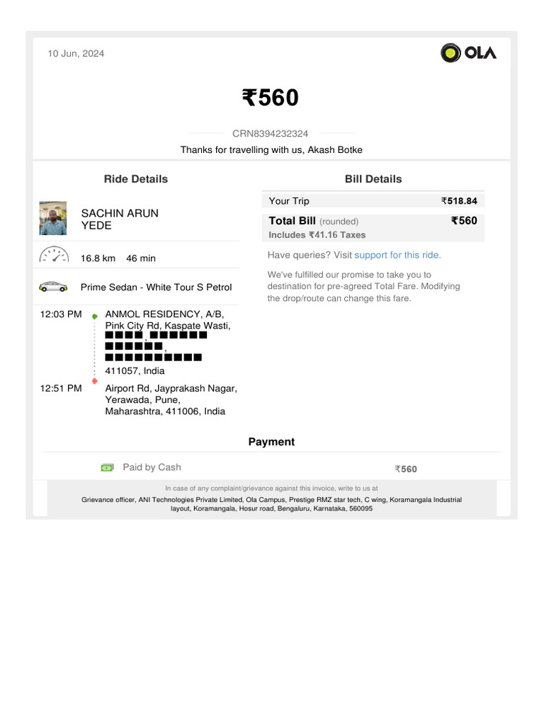 CRN8394232324-ola | Download Free PDF | Invoice | Payments