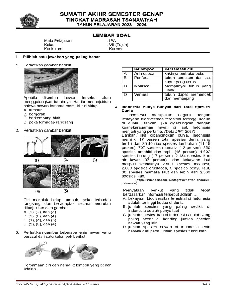 Soal Sas Genap Ipa Kelas 7 Kurmer | PDF