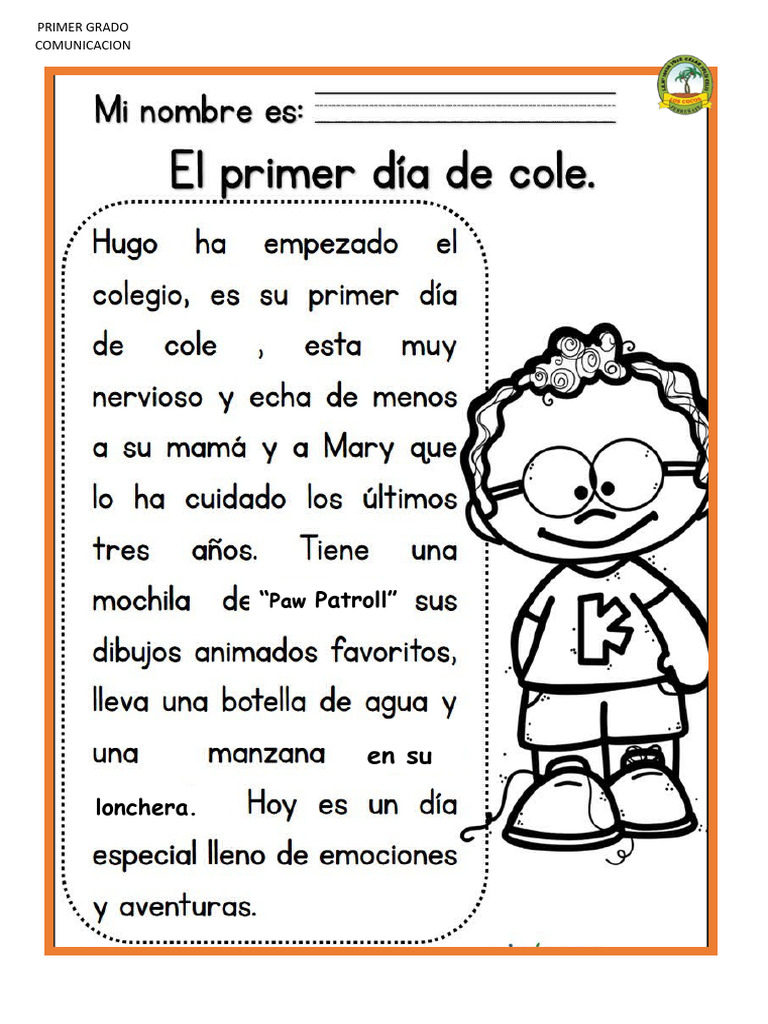 Cuento: Mi Primer Día de Clases | PDF