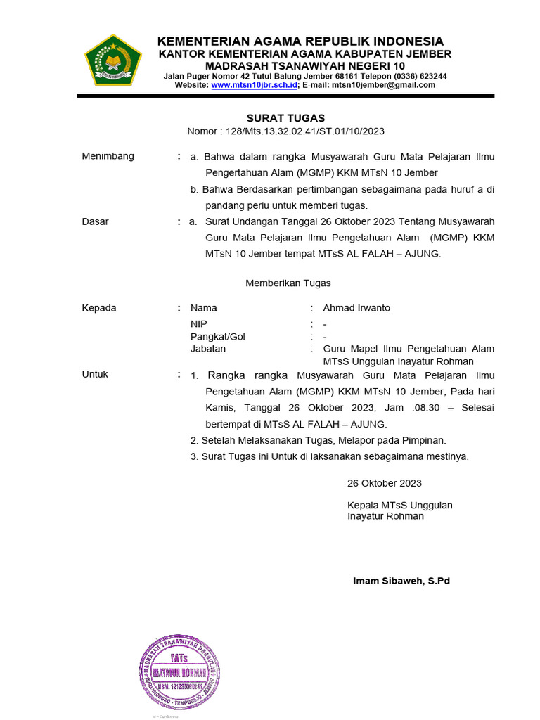 Surat Perintah Tugas 2022 | PDF