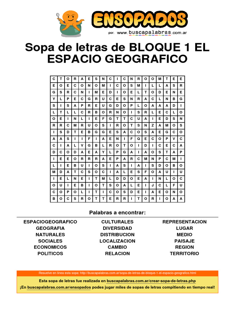 Sopa de Letras Componentes Del Espacio Geográfico | PDF | Science ...
