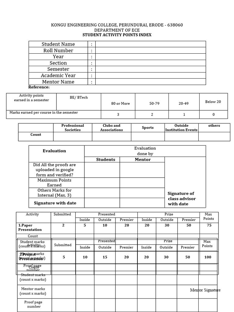 Student Activity Point Index | PDF