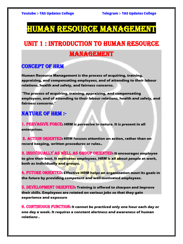 Human Resource Management UNit 1 Noes | PDF | Human Resource Management ...