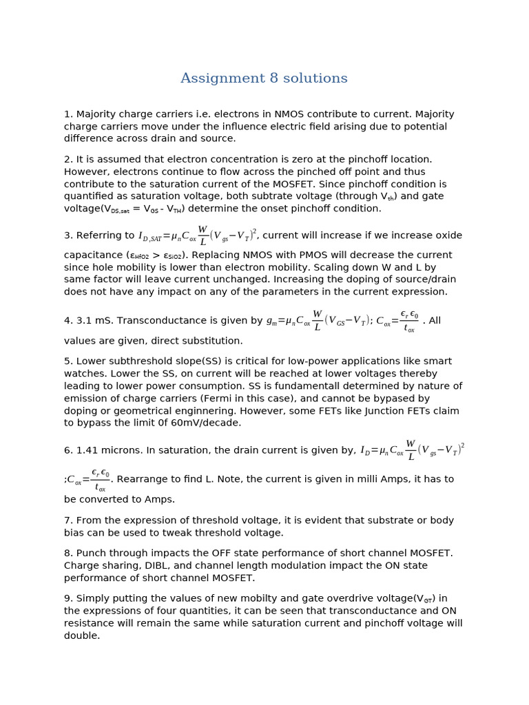 2021 Assignment8 Solution | PDF | Mosfet | Field Effect Transistor