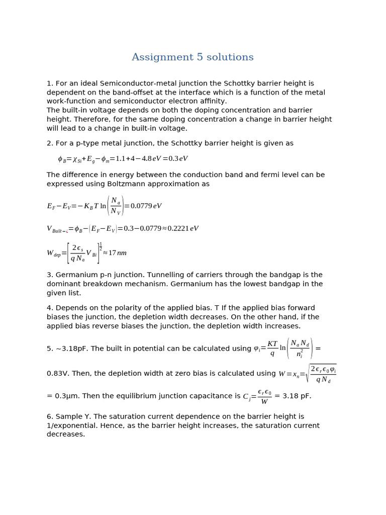 2021 Assignment5 Solution | PDF | P–N Junction | Diode