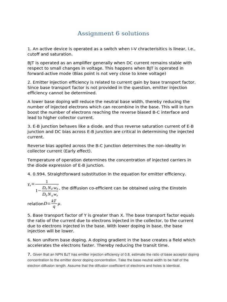 2021 Assignment6 Solution | PDF | Bipolar Junction Transistor | Semiconductors