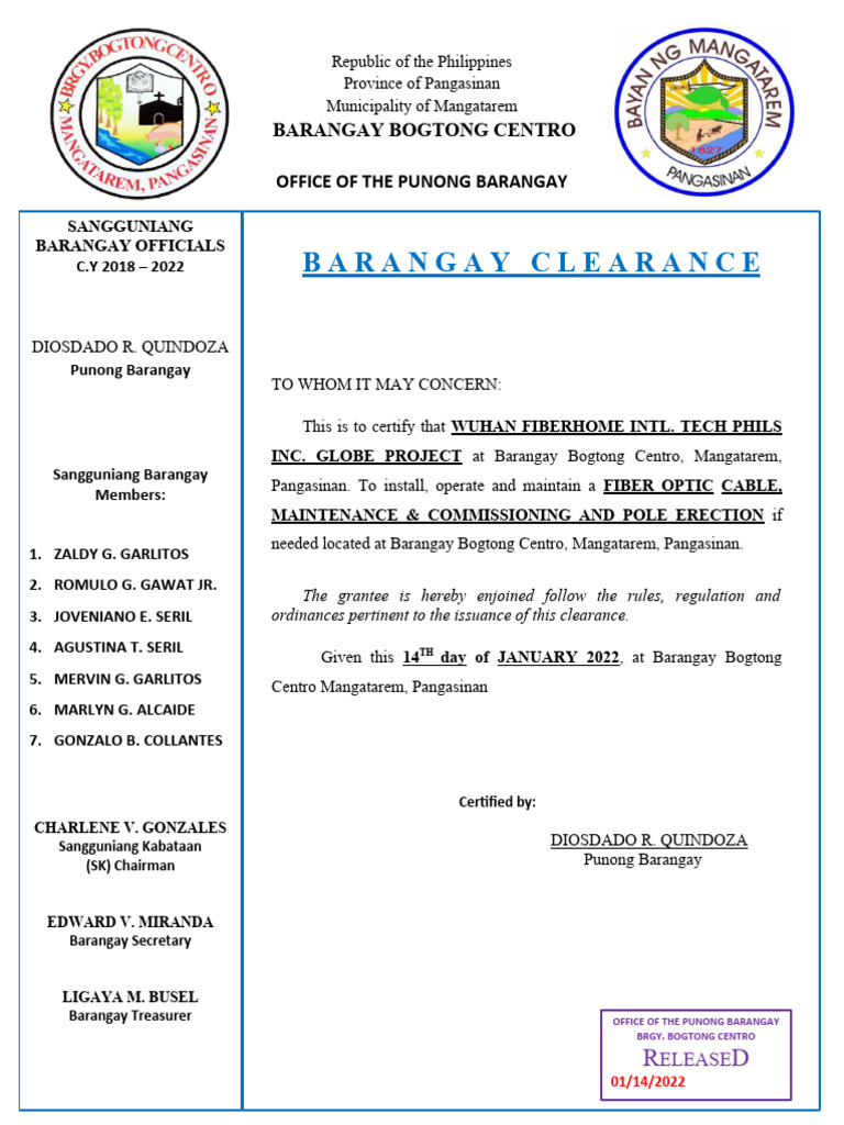 Brgy Clearance Globe | PDF