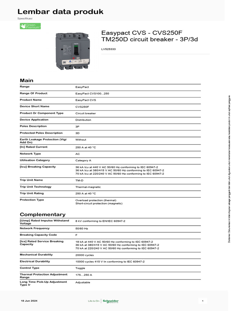 Schneider Electric - EasyPact-CVS-MCCB - LV525333 | PDF | Alternating ...