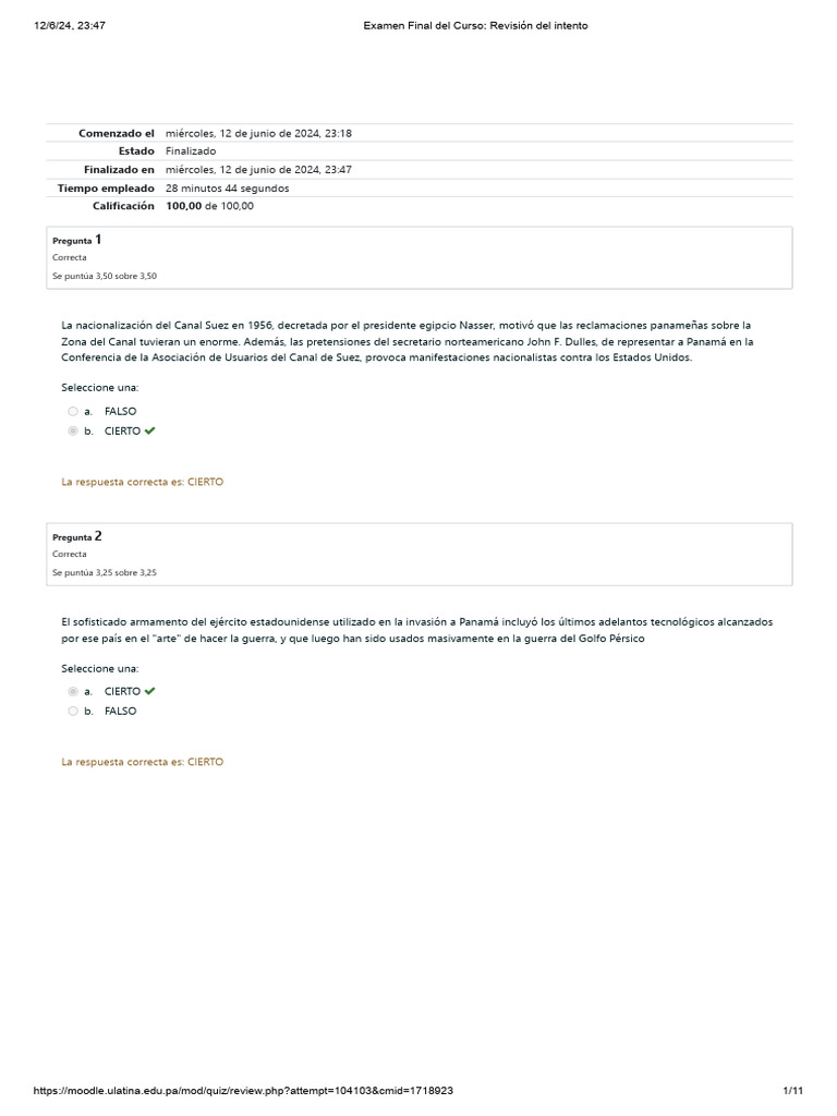 Examen Final Del Curso - Revisión Del Intento | PDF | Panamá
