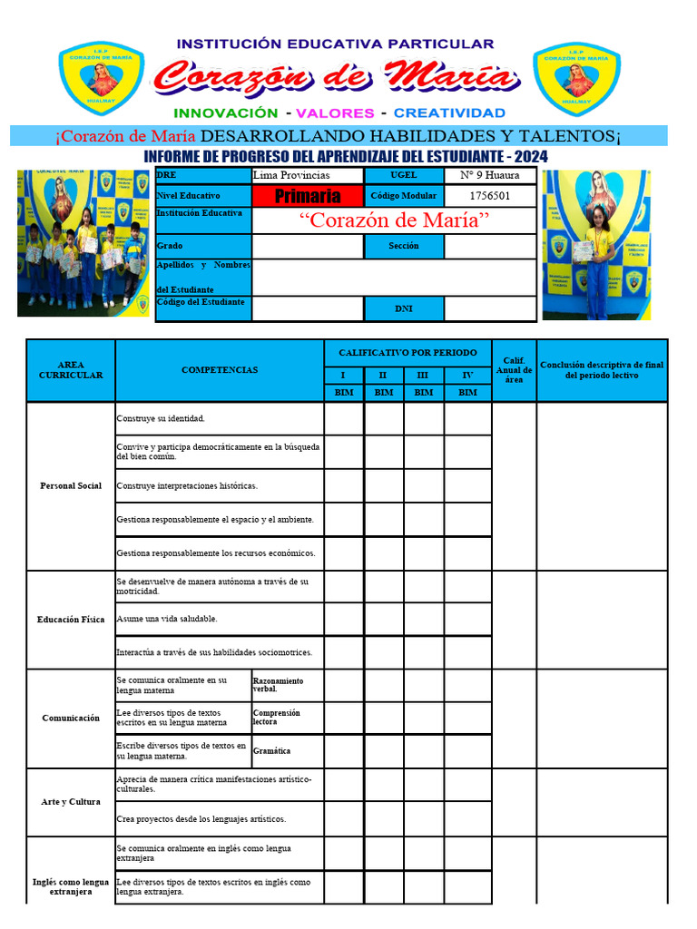 LIBRETA NIVEL PRIMARIA 2024-1 finalizado | PDF | Aprendizaje | Cognición