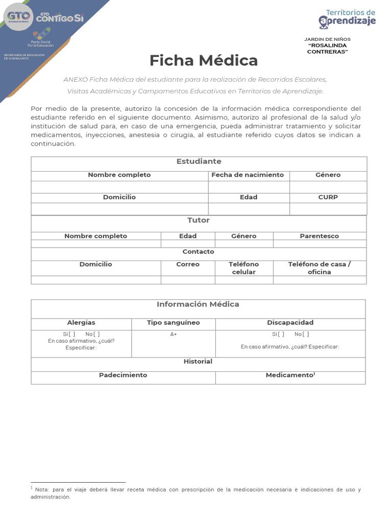 Formato de Ficha Medica - Guía Operativa Etapa 2 Territorios de ...