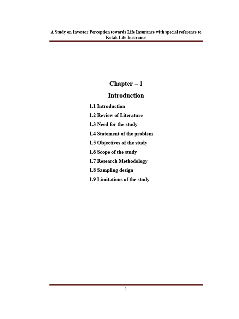 Project - Investor Perception Towards Life Insurance Policies - Kotak ...