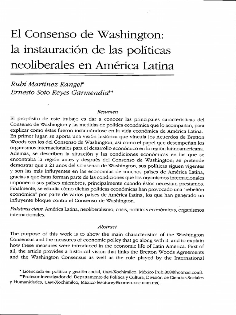 El Consenso de Washington. La Instauración de Las Políticas ...