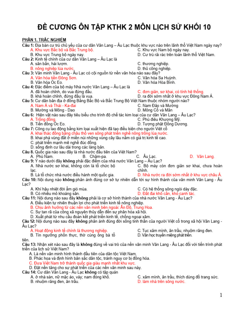 Noi Dung On Tap Su 10 HK2 HS | PDF