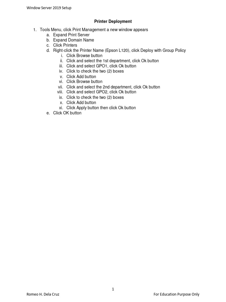 Windows Server 2019 Printer Deployment | PDF