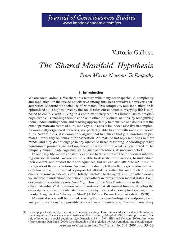 The Shared Manifold Hypothesis From Mirr | PDF | Empathy | Mind