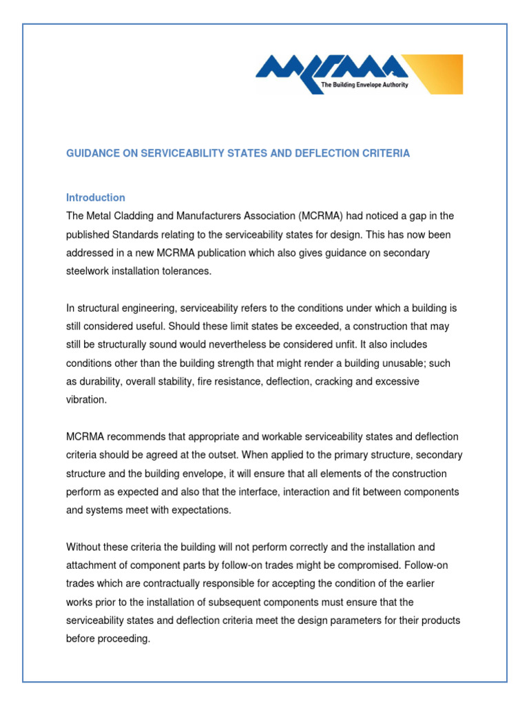 Serviceability States & Deflection Criteria Guide | PDF | Building ...