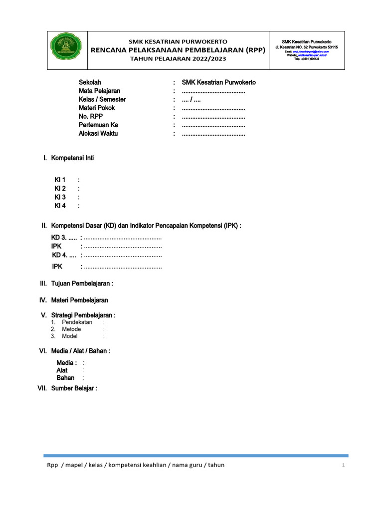 Form RPP TP 2022 - 2023 | PDF | Karier & Perkembangan | Seni