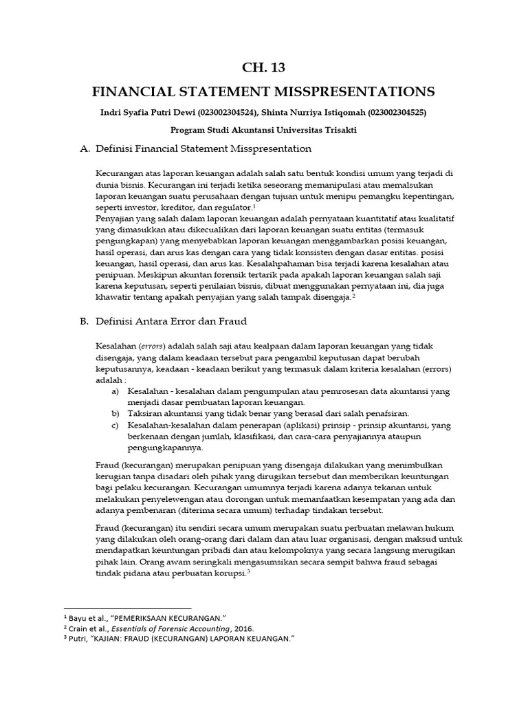 CH13. Financial Statements Misspresentasin Fraud Audit (Indri, Shinta ...