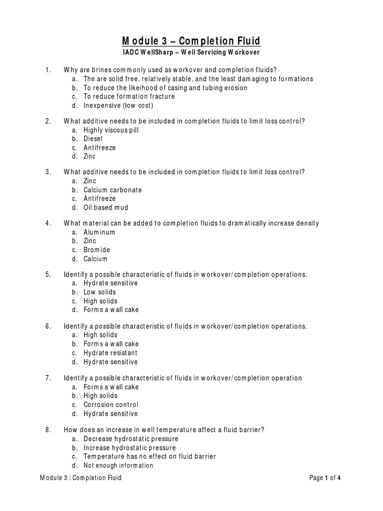 Module 3 - Completion Fluid - Soal | PDF | Density | Viscosity