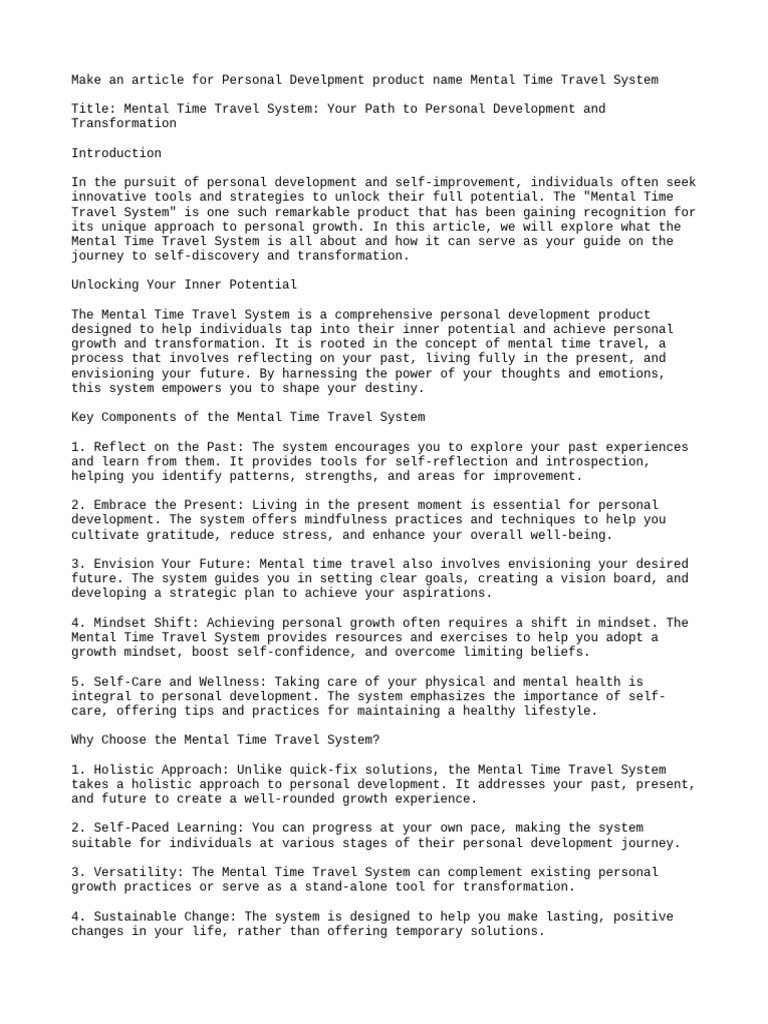 Promo Ke5 Mental Time Travel System | PDF | Personal Development | Behavioural Sciences