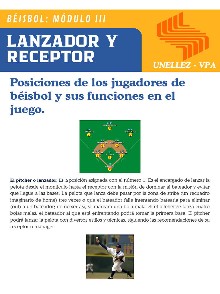 Posiciones del béisbol y sus respectivas funciones. Infielders y outfielders | PDF | Lanzador ...