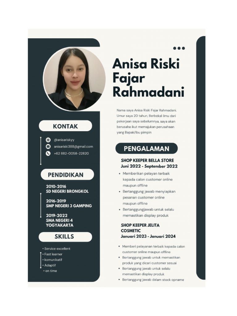 CV Anisha Riski - Yogya | PDF