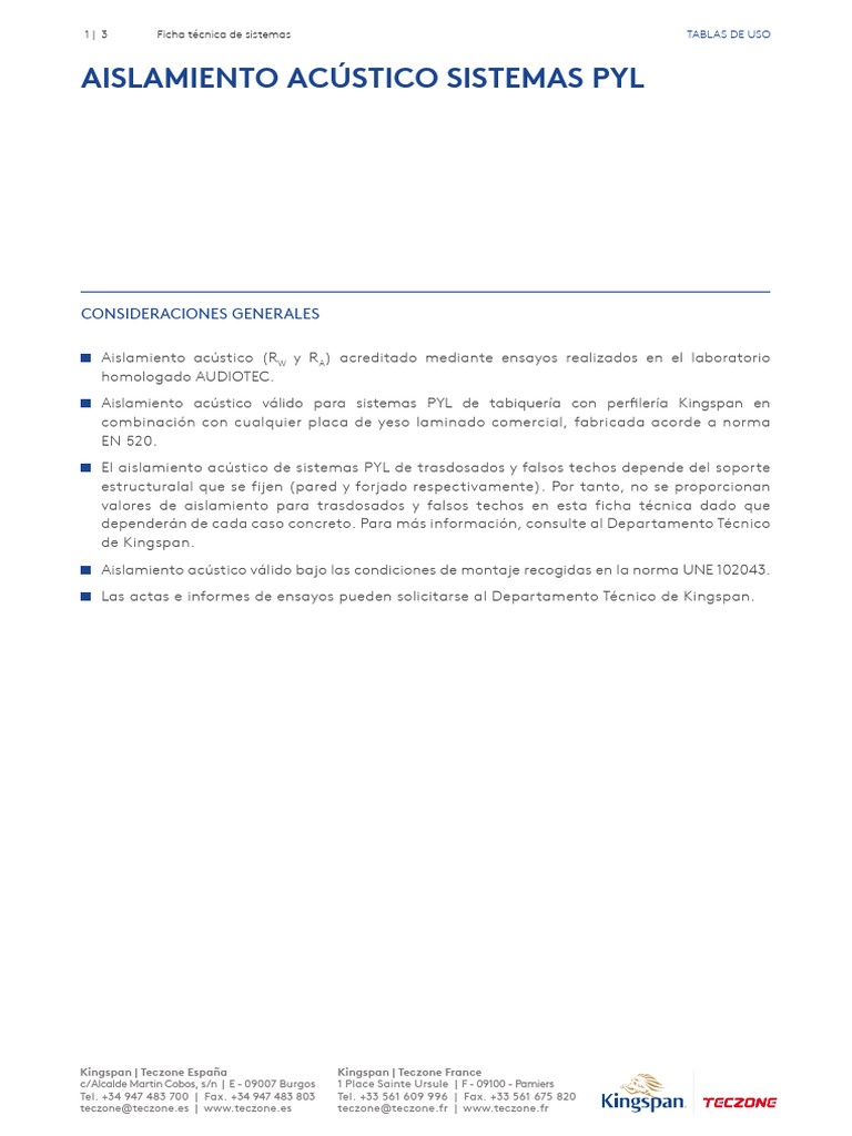 Teczone Acoustic Insulation Systems Data Sheet Es | PDF