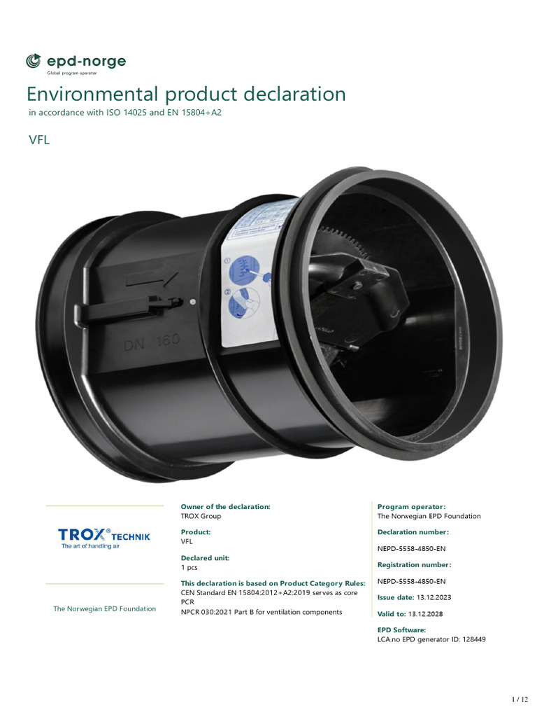 TROX VFL EnvironmentalProductDeclarationVFL | PDF