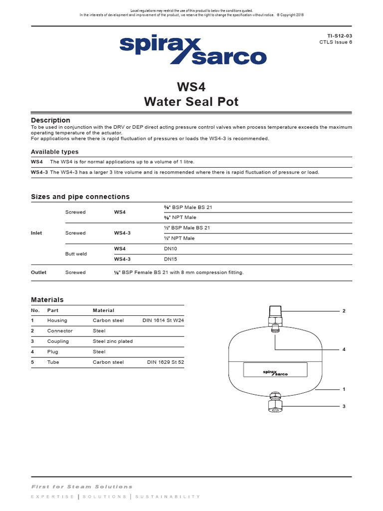 Technical Sheet WS4 | PDF | Pipe (Fluid Conveyance) | Equipment