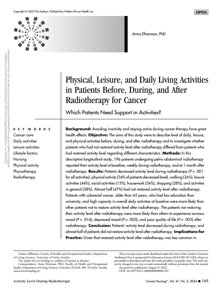 physical,_leisure,_and_daily_living_activities_in.3 | Download Free PDF | Radiation Therapy | Cancer