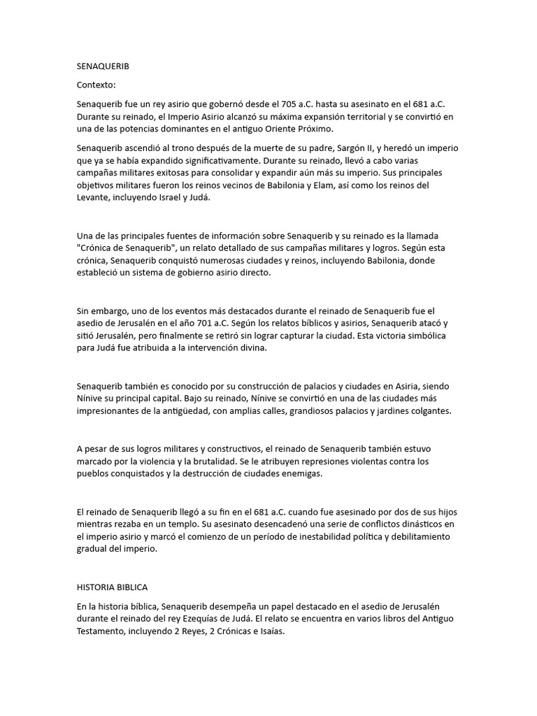 SENAQUERIB INFORMACION | PDF | Asiria | Babilonia