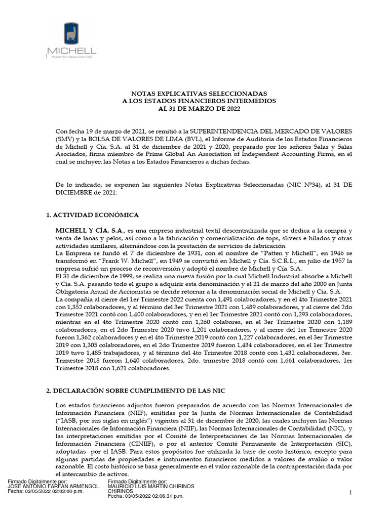 0322 Notas A Los EEFF | PDF | normas internacionales de INFORMACION FINANCIERA | Impuestos