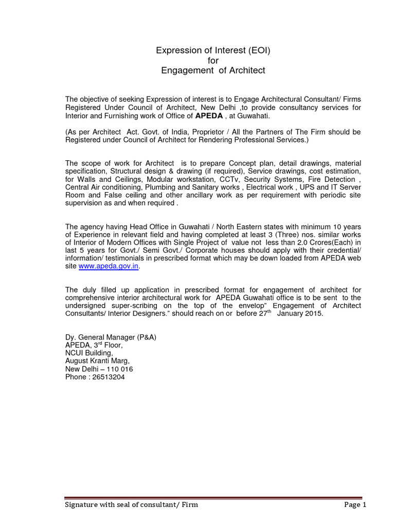 Expression of Interest of Architect | PDF | Architect | Consultant
