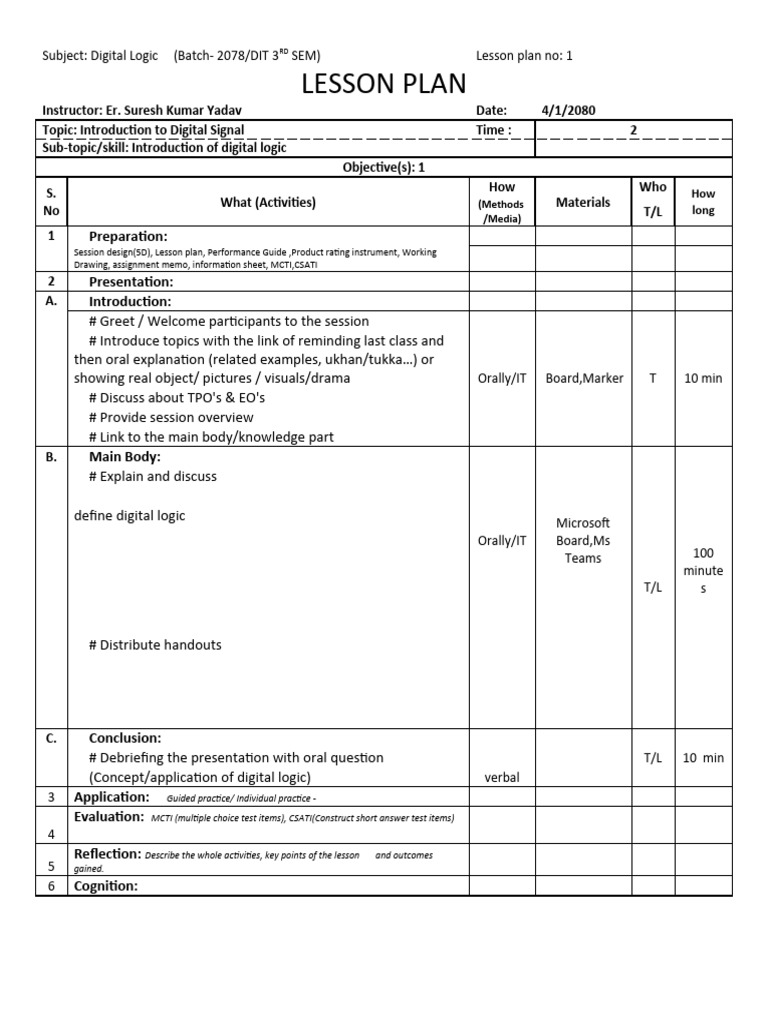 Digital logic lesson plan | Download Free PDF | Lesson Plan | Information