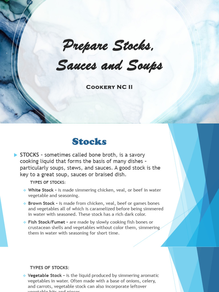 2 Cookery Prepare Stocks Sauces and Soups | PDF | Stock (Food) | Soup