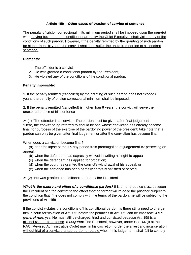 Article 159 - Other Cases of Evasion of Service of Sentence Revised ...