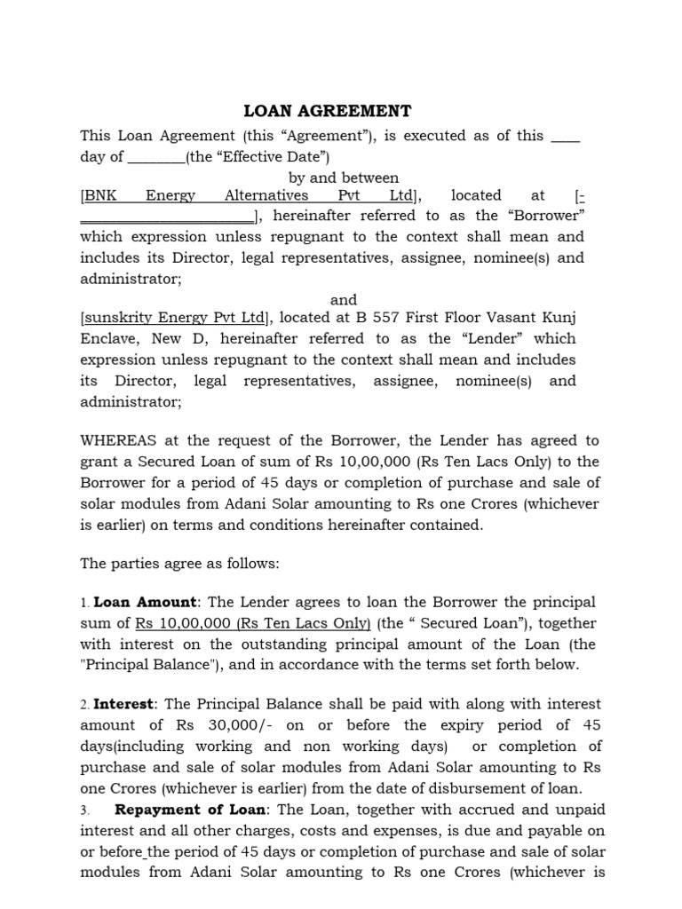 loan-agreement-template | PDF | Loans | Interest