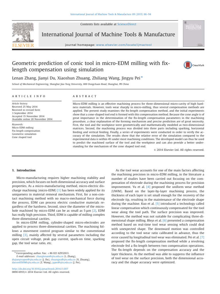 Geometric Prediction Of Conic Tool In Micro Edm Milling With Fixlength