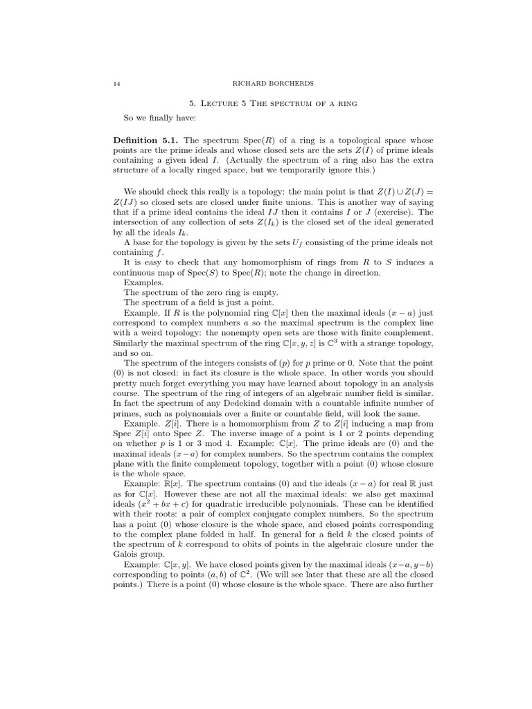 lecture5 specR | PDF | Ring (Mathematics) | Field (Mathematics)