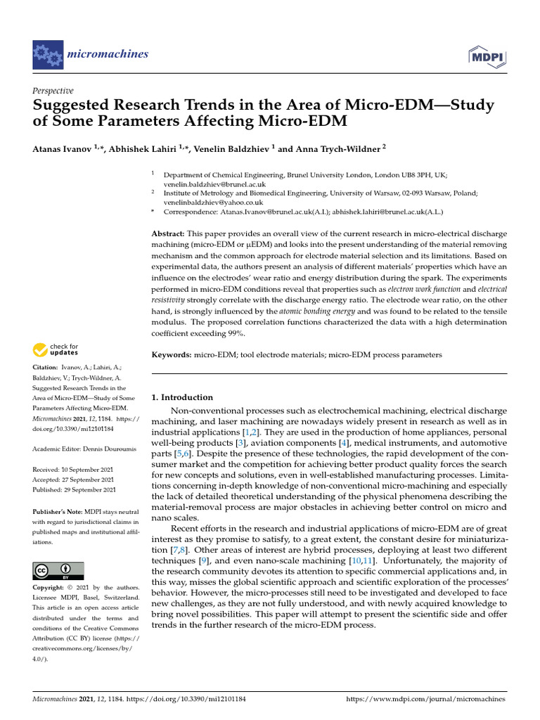Suggested Research Trends in The Area of Micro-EDM-Study | PDF ...