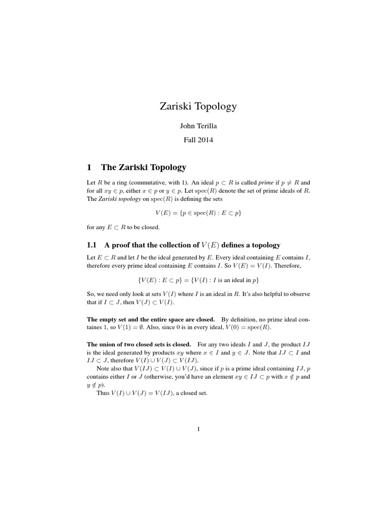 Notes2 - Zariski Topology | PDF | Factorization | Mathematical Analysis